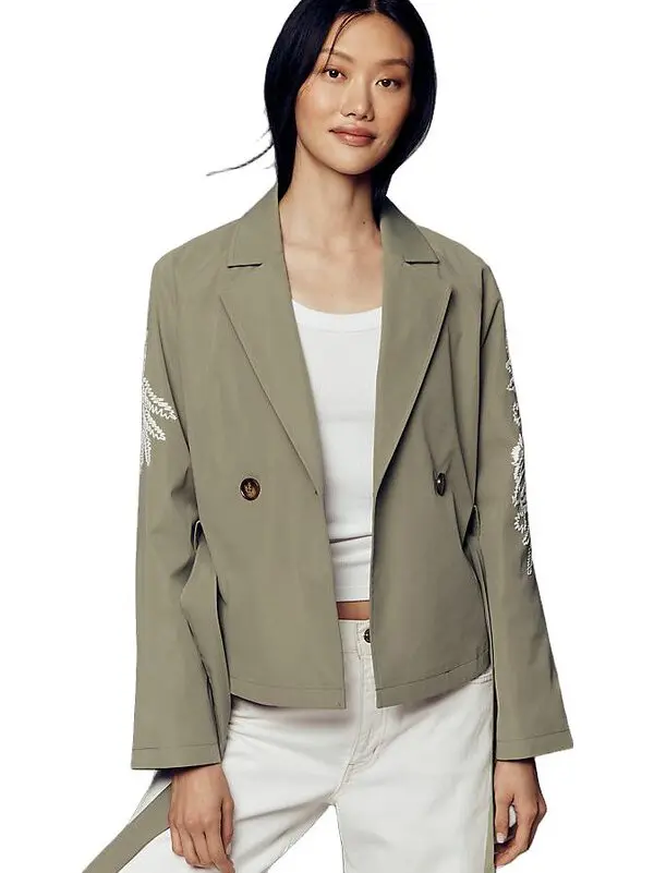 NVLT Embroidered Crop Jacket - Khaki