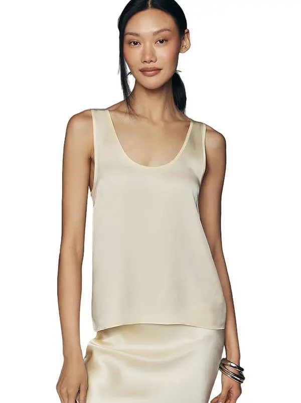 ANINE BING Silk Scoop Neck Tank Top - Cream