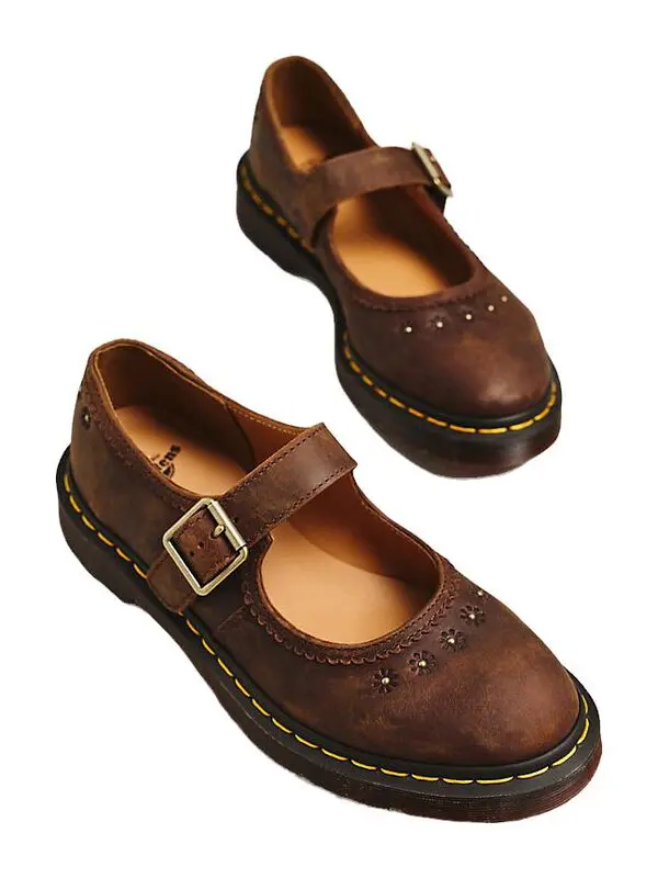 Dr. Martens Flower Mary Janes - Dark Brown Crazy Horse