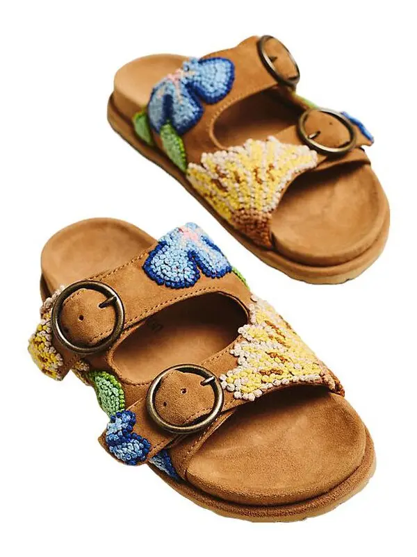 LAIDBACK LONDON Clay French Knot Buckle Slide Sandals - Mustard Suede Multi
