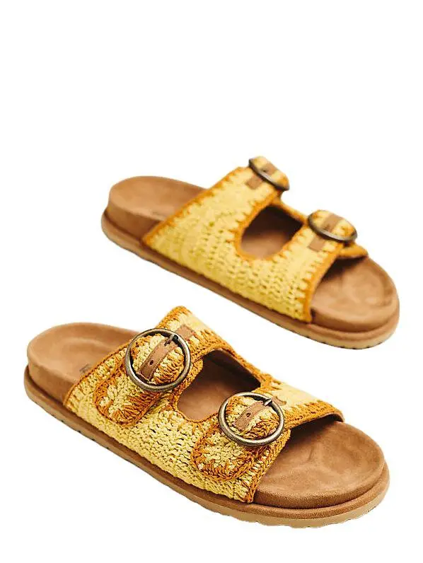 LAIDBACK LONDON Woven Buckle Slide Sandals - Butter Yellow Tumeric