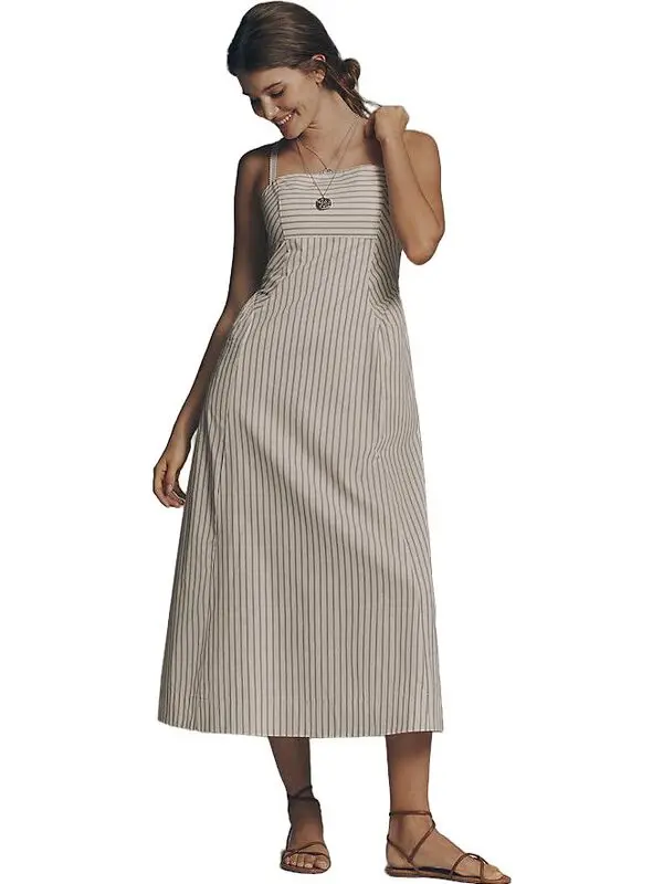 Greylin Sleeveless Stripe Midi Dress - Black & Ivory