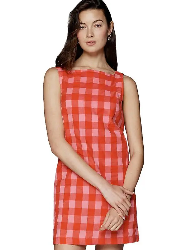 Maeve Cotton Sleeveless Shift Mini Dress - Pink/red Plaid