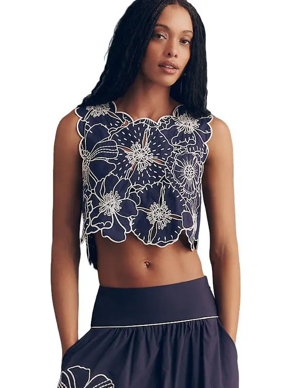 Farm Rio Richelieu Crop Top - Blue
