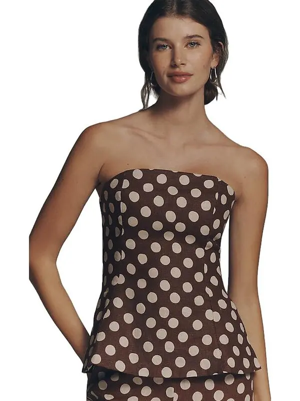 Faithfull The Brand Petro Linen Strapless Top - Cioccolato Dot