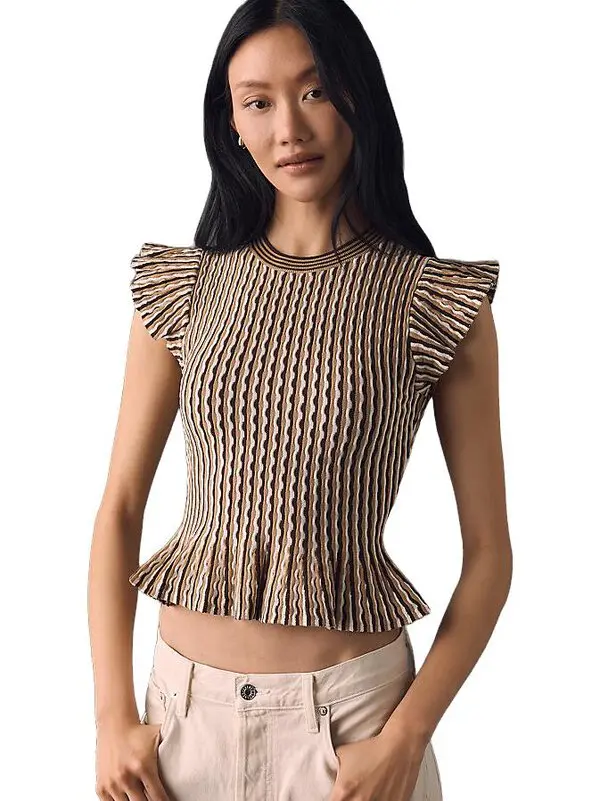 Rails Bryn Ribbed Peplum Tank Top - Brown Stripe