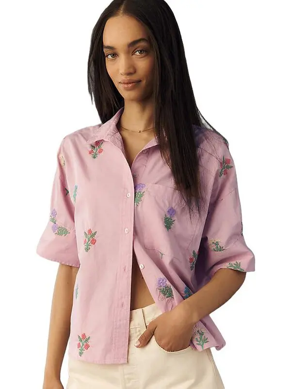 Maeve The Mabel Boxy Oxford Shirt Top - Pink Floral