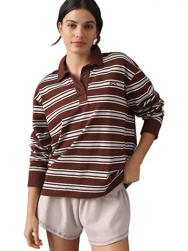 Rag & Bone Rugby Stripe Shirt Top - Brown Stripe