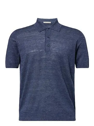 Corneliani Short-sleeve Linen And Silk-blend Polo Shirt - Blue 005