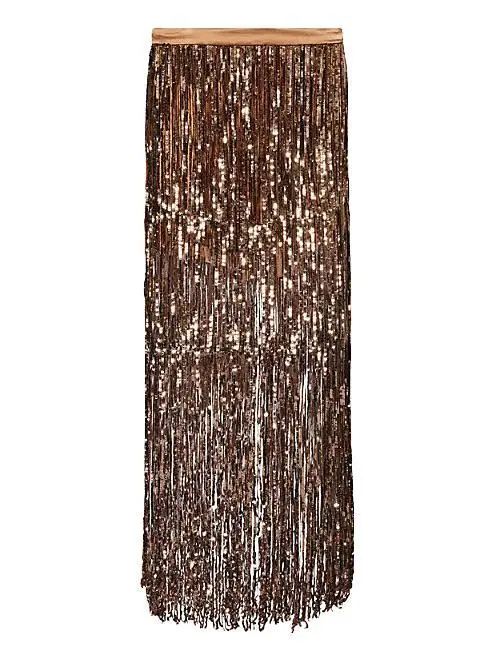 TWP Laurel Fringed Sequin-embellished Silk Midi Skirt - Ermine