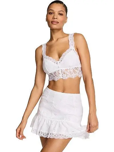 Victoria's Secret Eyelet Ruffled Mini Skirt - White,ivory