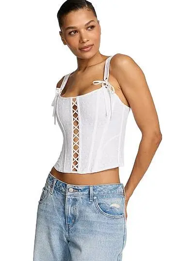 Victoria's Secret Lace & Cotton Corset Top - White,ivory