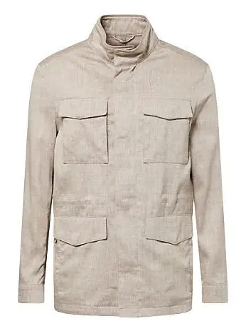 Corneliani Linen And Wool-blend Field Jacket - Natural / Beige 036