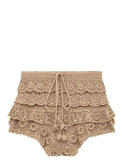 Loewe X Paula's Ibiza Brand-motif Crochet-knit Cotton Shorts - Beige