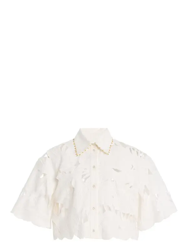 Zimmermann Mahon Embroidered Cropped Shirt - Ivory