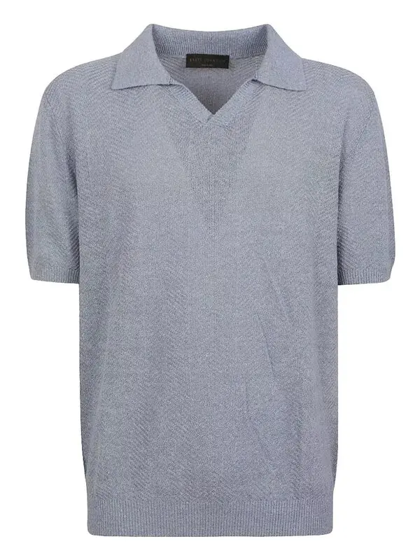 BRETT JOHNSON Chevron-knit Polo Shirt - Blue