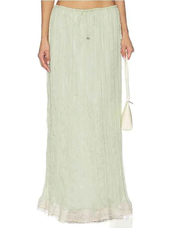SABINA MUSAYEV Ambroz Pleated Chiffon Maxi Skirt With Lace Trim - Green