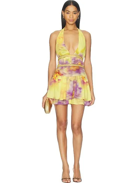 RUNAWAY THE LABEL Xylia Halter Low Plunge Mini Dress - Yellow