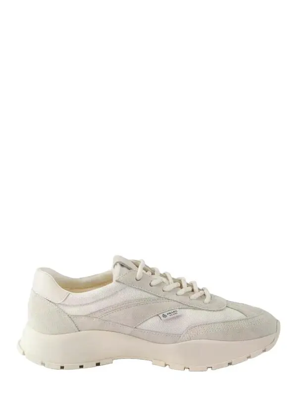 Prada Mesh And Suede Lace-up Sneakers - Neutrals
