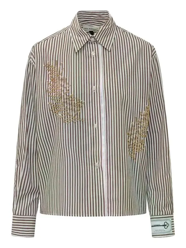 DES_PHEMMES Sequin-embellished Striped Shirt - Brown