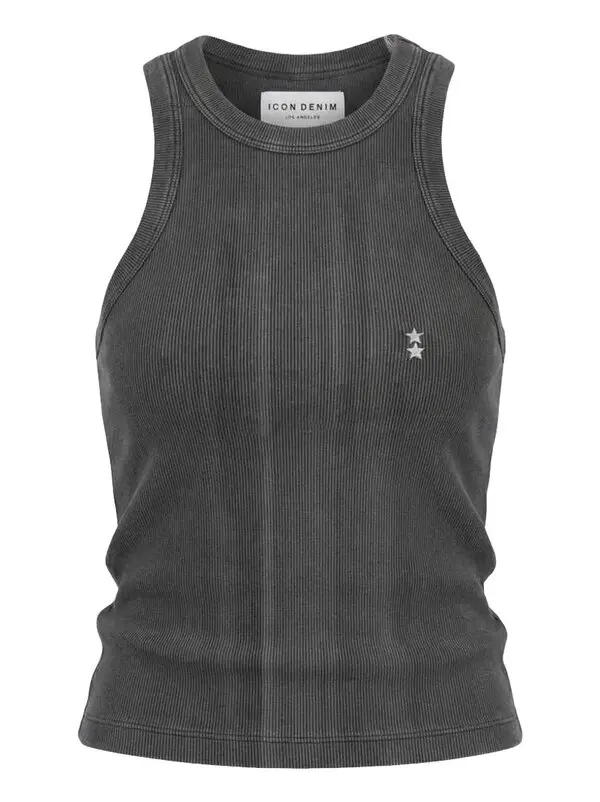 ICON DENIM LOS ANGELES Star-embroidered Ribbed Tank Top - Grey