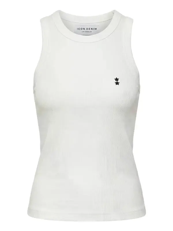 ICON DENIM LOS ANGELES Star-embroidered Ribbed Tank Top - White