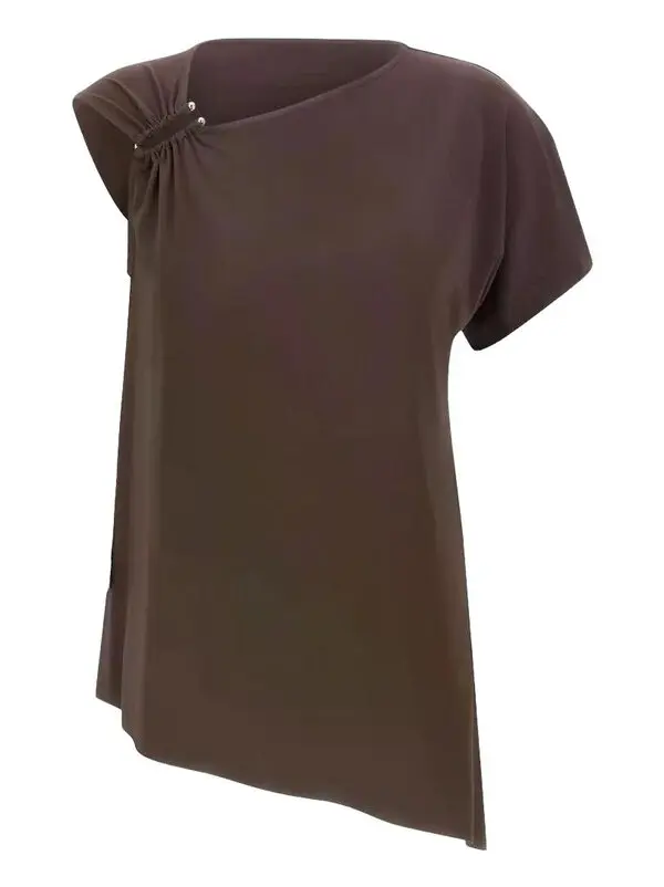 KAOS Asymmetric Gathered Blouse - Brown