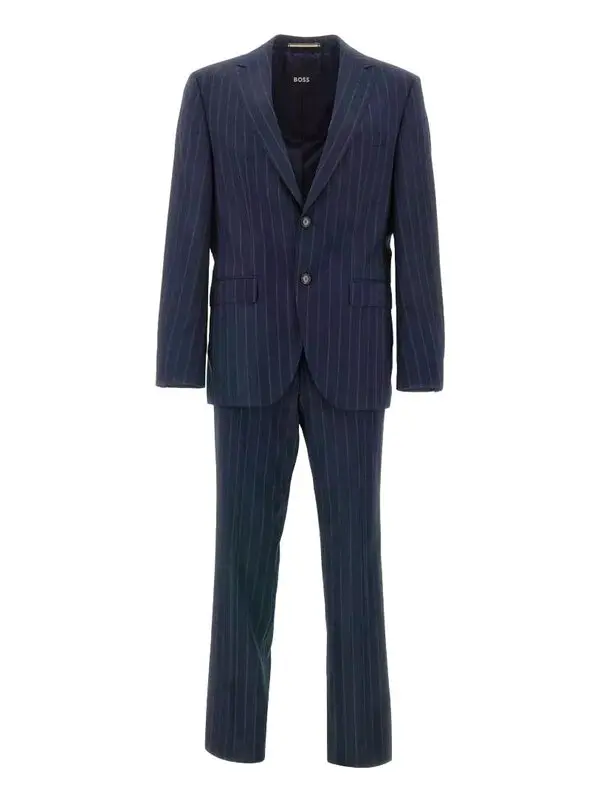 BOSS Pinstripe-print Virgin-wool Suit - Blue