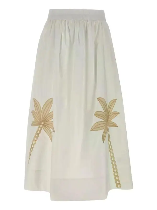 KAOS Palm-tree Embroidered Flared Skirt - Neutrals