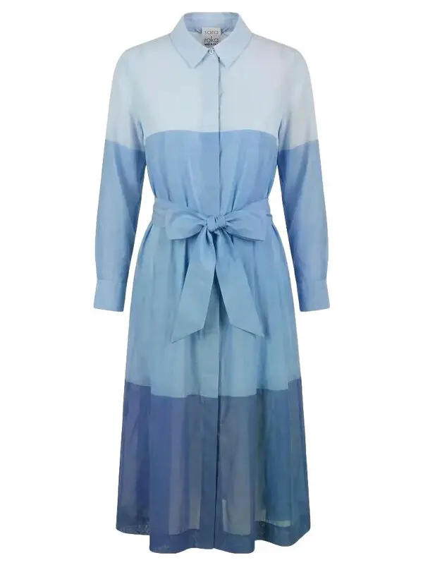 SARA ROKA Color-block Belted Shirt Dress - Blue