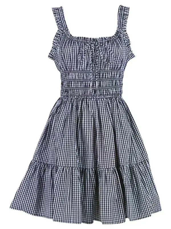 Michael Kors Gingham-check Smocked Mini Dress - Black