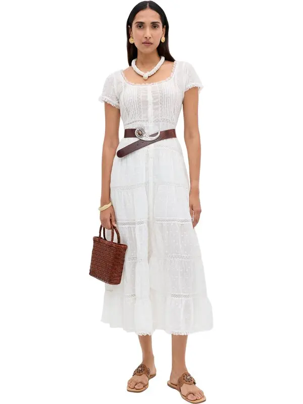 Rixo Jaclyn Ivory Midi Dress - White