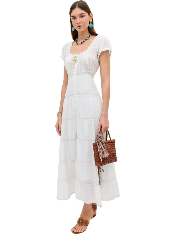 Rixo Jaclyn Ivory Midi Dress - White
