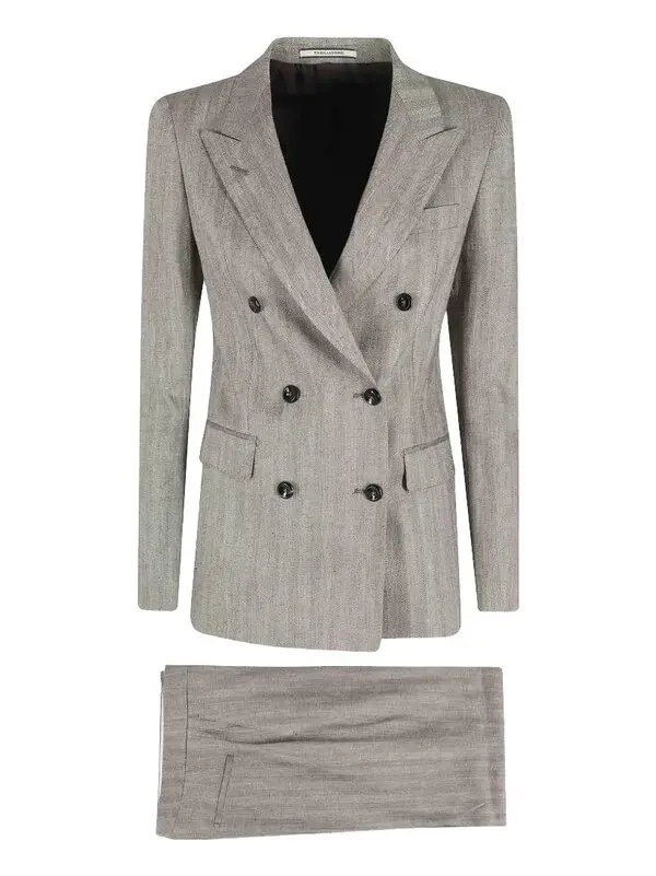 Tagliatore Double-breasted Herringbone Suit - Brown