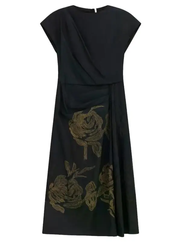 Liviana Conti Floral-embroidered Draped Dress - Black