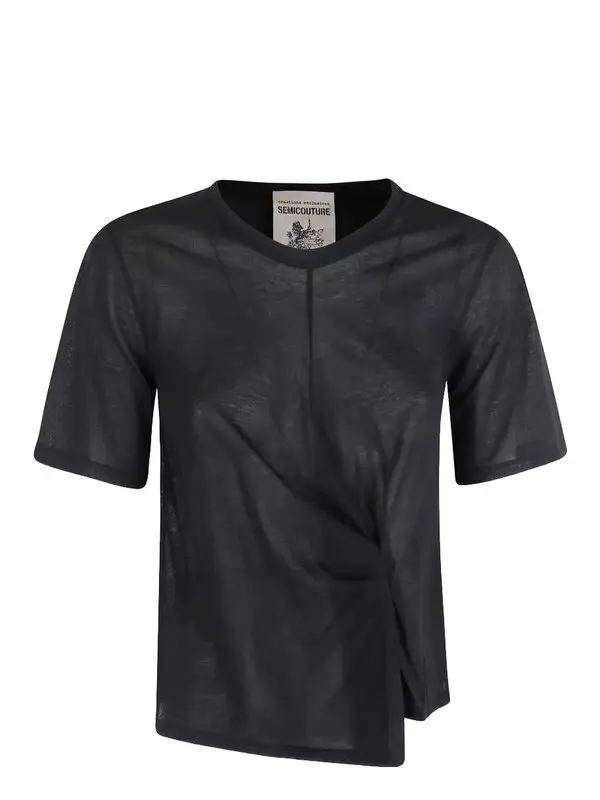 SEMICOUTURE Ophelia Twist-detail Asymmetric T-shirt - Black