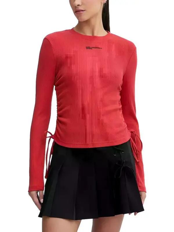 Karl Lagerfeld Ruched Ribbed Drawstring Top - Red