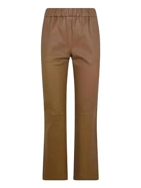 ENES Elasticated-waistband Leather Trousers - Neutrals