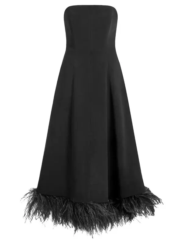 16Arlington Gioele Feather-trim Midi Dress - Black