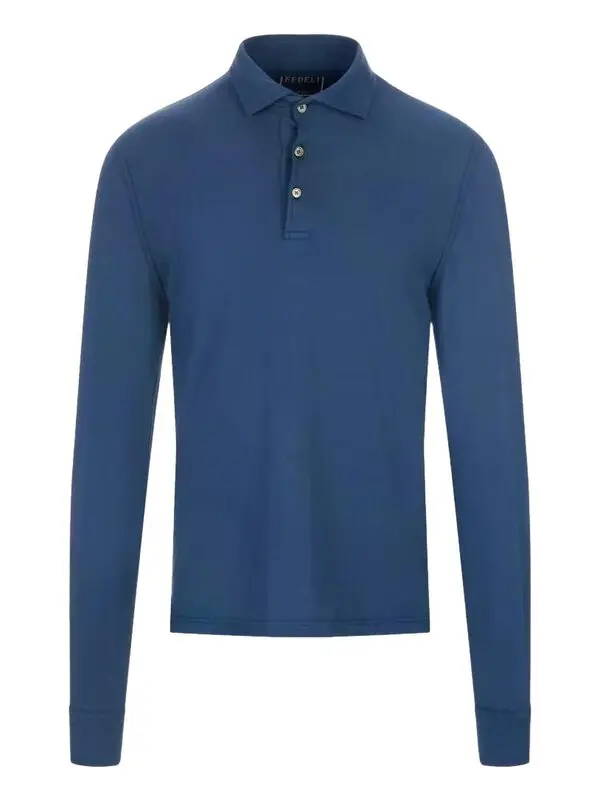 Fedeli Long-sleeve Polo Shirt - Blue