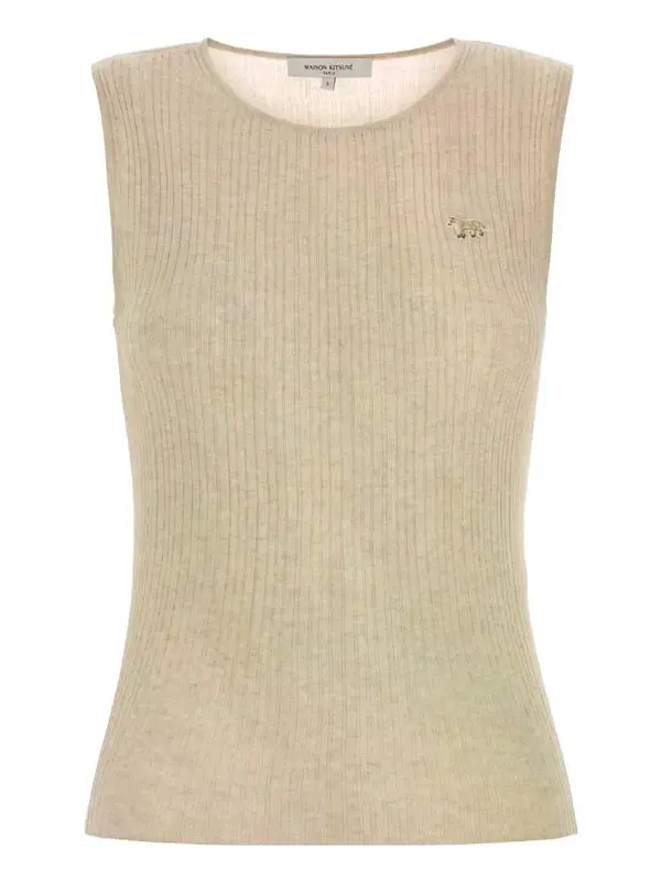 Maison Kitsuné Ribbed-knit Top With Fox Patch - Neutrals