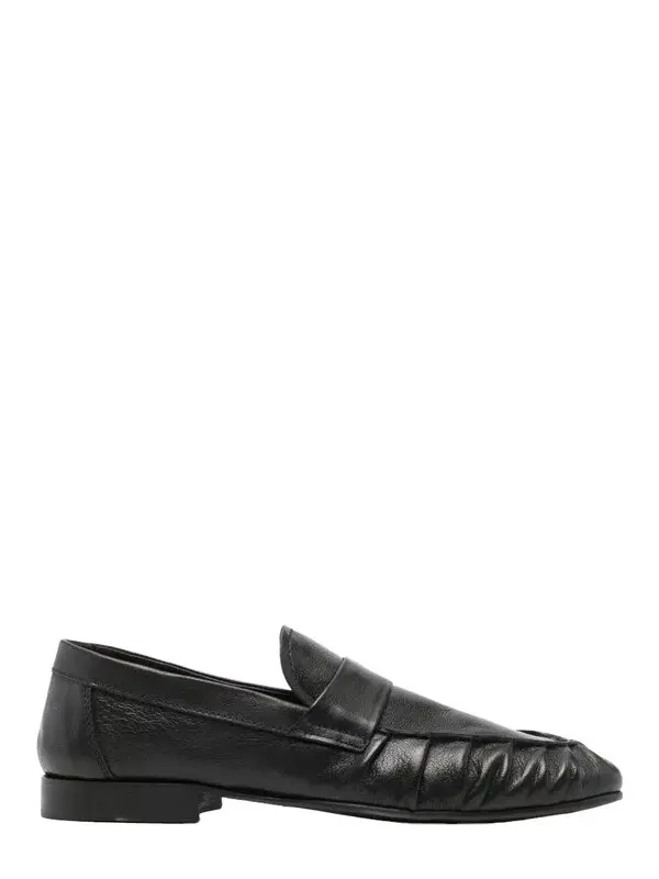 LEQARANT Ruched Leather Loafers - Black