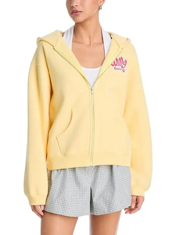 WILLY CHAVARRIA Ropita Shrunken Zip Through Hoodie - Butter