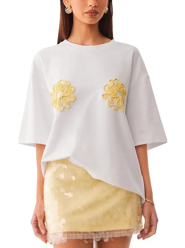 SNDYS Floral Applique Cotton T-shirt - Yellow Floral