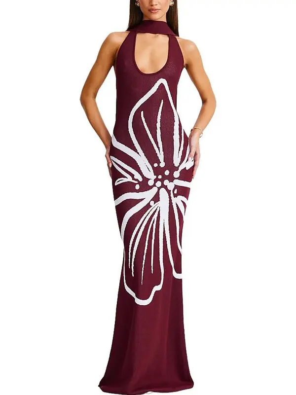 SNDYS. Jemima Halter Neck Maxi Dress - Cranberry