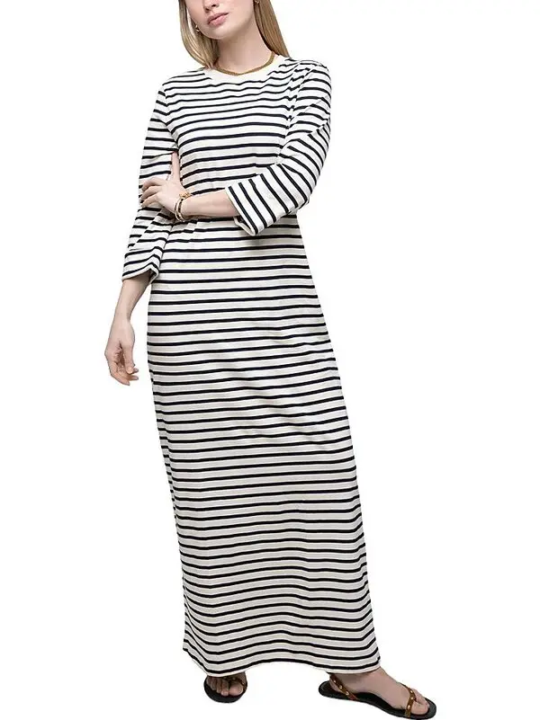 POINT Stripe Maxi Dress - Navy Cream