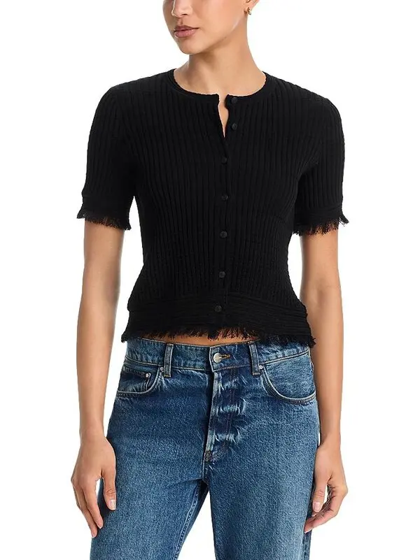 Rag & Bone Ayan Ribbed Cardigan Sweater With Fringe - Black