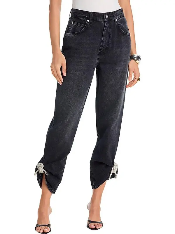 AREA Crystal Knot Denim Jeans - Black