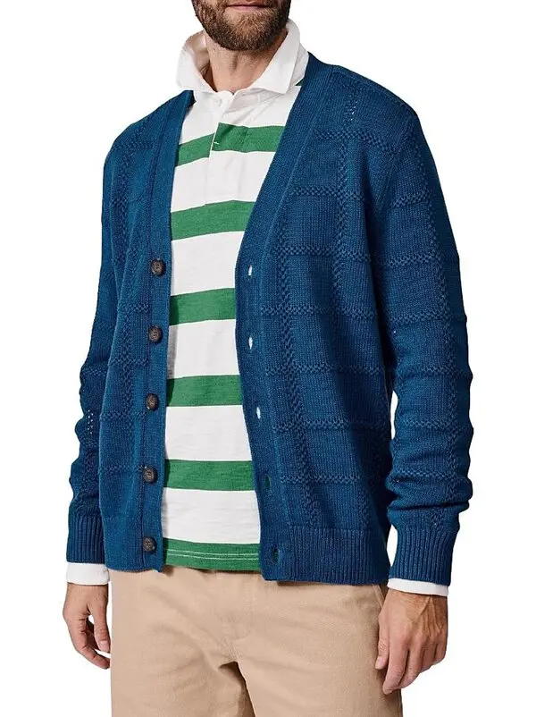 AUBIN Rainham V-neck Checked Cardigan - Washed Indigo