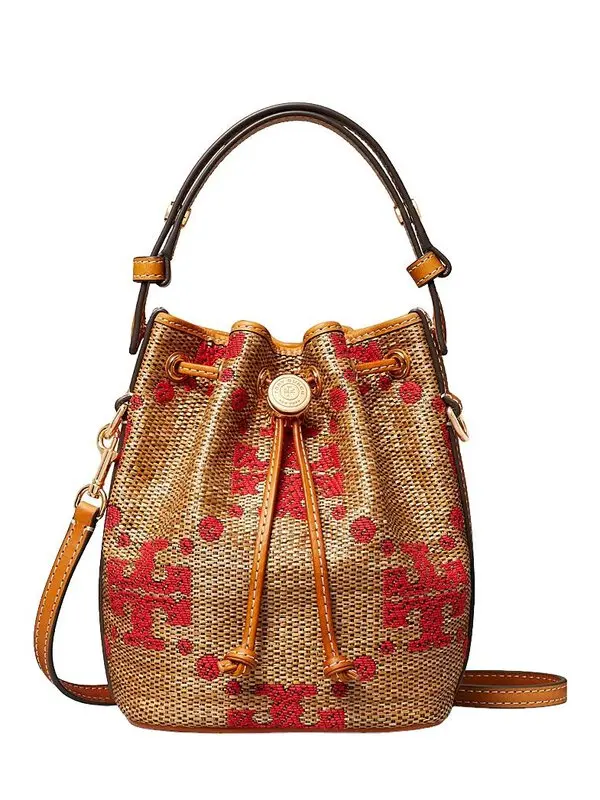 Tory Burch Romy T Monogram Straw Crossbody Bag - Natural